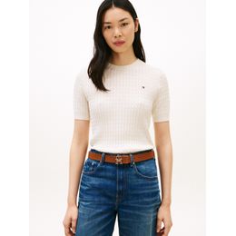 Kurzarmpullover Tommy Hilfiger "CO CABLE RWB C-NK SS SWT", Damen, Gr. M (40), heather ivory petal, Strick, Obermaterial: 100% Baumwolle, meliert, normal h&uuml;ftlang, Rundhals, eingesetzt Rippstrickb&uuml;ndchen, Pullover, Baumwolle, mit Zopfmuster