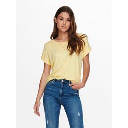 T-Shirt Only "ONLMOSTER &ndash; Kurzarmshirt mit Aufschlag und klassischem Look", Damen, Gr. XL, gelb (pale banana), Jersey, Obermaterial: 75% Viskose, 20% Polyester, 5% Elasthan, unifarben, regular fit normal, Rundhals, mit Aufschlag, Shirts T-Shirt, Viskosemischung, regular fit