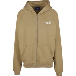 Sweatjacke PEQUS "PEQUS PEQUS Back Logo Zip-Hoodie", Herren, Gr. L, beige (olive gr&uuml;n), 100% Baumwolle, Sweatjacken Sweatjacke