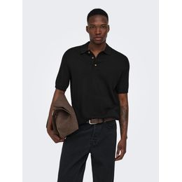 Only & Sons Polokragenpullover ONLY & SONS "ONSLOUI REG 12 SS MEL POLO KNIT NOOS", Herren, Gr. L, schwarz, Strick, Obermaterial: 60% Baumwolle, 20% Nylon, 20% Viskose, unifarben, regular fit normal, Rundhals, Pullover, Baumwollmischung, regular fit