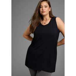 Longtop LAURA SCOTT CURVE "Gro&szlig;e Gr&ouml;&szlig;en", Damen, Gr. 40/42, schwarz, Jersey, Obermaterial: 94% Viskose, 6% Elasthan, unifarben, Basic, A-Linie Po-bedeckend, Rundhals, Tops, aus flie&szlig;endem Jersey mit lockerem Schnitt