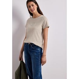 Kurzarmshirt Street One, Damen, Gr. 34, clay sand, Jersey, Obermaterial: 100% Baumwolle, bedruckt, regular fit h&uuml;ftbedeckend, Rundhals, abgesteppte Kante, Shirts, Sommershirt mit Wording Artwork