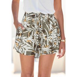 Shorts Vivance, Damen, Gr. 34, N-Gr, gr&uuml;n (gr&uuml;n, creme bedruckt), Jersey, Obermaterial: 100% Viskose, bedruckt, figurumspielend kurz, Hosen Shorts, mit Alloverdruck aus Viskosejersey, kurze Strandshorts mit Taschen