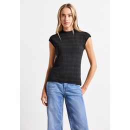 2-in-1-Top Street One, Damen, Gr. 44, blau (deepwater blau), Stoff, 95% Viskose, 5% Elasthan, bedruckt, normal normal, hoch geschlossener Ausschnitt, abgesteppt, Tops, aus elastischem Materialmix