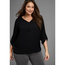 Schlupfbluse LAURA SCOTT CURVE "Gro&szlig;e Gr&ouml;&szlig;en", Damen, Gr. 58, schwarz, Web, Obermaterial: 100% Viskose, unifarben, Basic, figurumspielend, V-Ausschnitt, verstellbar, Blusen Schlupfbluse, aus flie&szlig;ender Viskose mit &Auml;rmelriegeln zum Krempeln