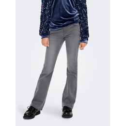 5-Pocket-Jeans KIDS Only "KOGROYAL LIFE REG FLARED PIM021 NOOS", M&auml;dchen, Gr. 122, N-Gr, blau (dunkelgrau denim), Denim/Jeans, Obermaterial: 69% Baumwolle, 29% Polyester, 2% Elasthan, unifarben, relaxed fit kn&ouml;chellang, Jeans 5-Pocket-Jeans