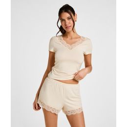 Hunkem&ouml;ller Pyjama HUNKEM&Ouml;LLER "Pyjama Set Nana", Damen, Gr. L, wei&szlig;, 92% Modal, 8% Elasthan, Homewear-Sets Pyjama