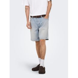 Only & Sons Jeansshorts ONLY & SONS "ONSEDGE PER LBB 9382 DOT DNM SHORTS NOOS", Herren, Gr. L, N-Gr, light blau denim, Denim/Jeans, Obermaterial: 99% Baumwolle, 1% Elasthan, Abriebeffekte, straight fit kniefrei, Jeans Jeansshorts, Baumwollmischung, straight fit