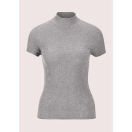 Madeleine Mode Longpullover MADELEINE "Strickoberteil Kurzarm-Pullover aus Strick", Damen, Gr. 34, grau (steingrau, melange), Obermaterial: 70% Viskose CV. 30% Polyamid PA., Modern, normal, Pullover Longpullover, Pullover mit Kurzarm