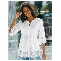 Spitzenbluse Lady, Damen, Gr. 42, wei&szlig; (wollwei&szlig;), 100% Baumwolle, Spitze:100% Baumwolle, unifarben, Rundhals, Blusen Spitzenbluse