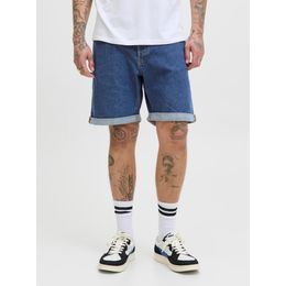 Jack & Jones Shorts JACK & JONES "JJIRICK JJORIGINAL SHORTS SQ 330", Herren, Gr. L, N-Gr, blau (blau denim), Denim/Jeans, Obermaterial: 76% Baumwolle, 22% Polyester, 2% Elasthan, Abriebeffekte, normal knielang, Hosen Shorts