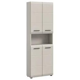 Stauraumschrank Welltime "FLORENZ, H&ouml;he 185 cm, 4 oder 6 T&uuml;ren, viel Stauraum", beige (kaschmir), B:60cm H:185cm T:30cm, FSC-zertifizierter Holzwerkstoff, MDF, Schr&auml;nke, Stauraumschrank, hochwertige MDF Front, Griff schwarz, Badschrank, Bad