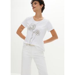 T-Shirt bonprix "T-Shirt", Damen, Gr. 36/38 (S), wei&szlig; (wei&szlig;, mattsilber bedruckt), Obermaterial: 100% Baumwolle, loose fit, Shirts T-Shirt, lockere Passform, Kurzarm-Design, weiter Rundhalsausschnitt