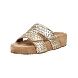 Pantolette Lazamani "Lazamani Pantoletten Leder/Textil", Damen, Gr. 37, gold, Leder, Textil, Schuhe Pantolette