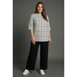 Anzug LAURA SCOTT CURVE "Gro&szlig;e Gr&ouml;&szlig;en", Damen, Gr. 44, N-Gr, schwarz, Cr&ecirc;pe, Obermaterial: 100% Polyester, bedruckt, figurumspielend, Anz&uuml;ge, f&uuml;r Fr&uuml;hling und Sommer, figurumspielend, mit 3/4-&Auml;rmeln, bedruckt