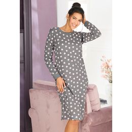 Nachthemd Vivance Dreams, Damen, Gr. 32/34, N-Gr, taupe, gemustert, Single Jersey, Obermaterial: 100% Baumwolle, gemustert, Basic, Basic lang, Rundhals, Kleider Nachthemd, mit s&uuml;&szlig;em Herzmuster