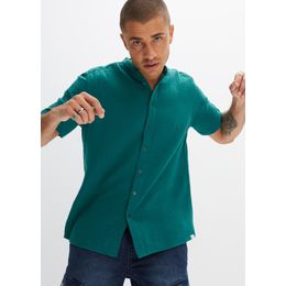 Kurzarmhemd bonprix, Herren, Gr. 41/42 (L), N-Gr, petrol, Web, Obermaterial: 100% Baumwolle, regular fit, Hemden, Regular Fit, aus reiner Baumwolle, mit Stehkragen, mit kurzem Arm