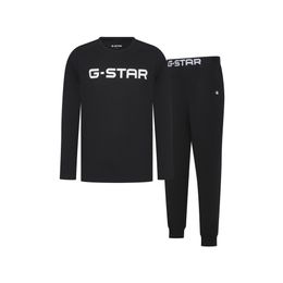 G-Star Raw Pyjama G-STAR "STONE, LONG SLEEVE T-SHIRT & CUFFED PANTS SLEEP SET", Herren, Gr. M, schwarz, Jersey, Obermaterial: 95% Baumwolle, 5% Elasthan, unifarben, regular fit lang, Rundhals, Homewear-Sets Pyjama, in elastischer Baumwoll-Qualit&auml;t, Regular Fit