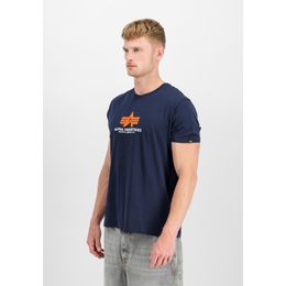 T-Shirt Alpha Industries "Basic T-Shirt BL Rubber", Herren, Gr. L, blau (ultra navy), Obermaterial: 90% Baumwolle, 10% Polyester, Shirts T-Shirt