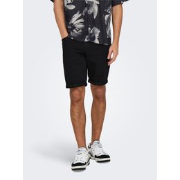 Only & Sons Jeansshorts ONLY & SONS "ONSPLY JOG BLK 0280 PIM DNM SHORTS NOOS", Herren, Gr. L, N-Gr, schwarz denim, Denim/Jeans, Obermaterial: 72% Baumwolle, 26% Polyester, 2% Elasthan, clean, unifarben, regular fit kniefrei, Jeans Jeansshorts, Baumwollmischung, regular fit