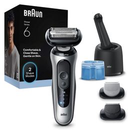 Braun Series 6 Elektrorasierer 62-S7650cc Herrenrasierer (Akkubetrieb, 2D-ContourAdapt Kopf, Turbo-Modus und sanfter Modus, kabellose Laufzeit bis zu 60 Min., 100% wasserdicht, hergestellt in Deutschland, Reiseetui, Ladeger&auml;t, Reinigungsb&uuml;rste, 4in1 SmartC