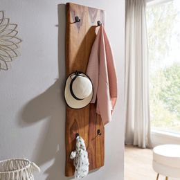 KADIMA DESIGN Wandgarderobe aus Sheesham Massivholz und Metall, Nat&uuml;rliche Baumkanten, 6 stabilen Haken