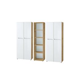 KADIMA DESIGN Aktenschrank Set 3-teilig Schrankwand 5 Ordnerh&ouml;hen 2 Schrank Abschlie&szlig;bar & Regal Glasfront Soft-Close Chalet-Eiche-Nb./Wei&szlig; Serie MUENCHEN