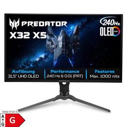 Acer Predator X32X5bmiiphuzx, Schwarz, 31,5 Zoll, 4K, QD-OLED, 240 Hz, 0,01 ms Gaming-Monitor (HDMI, DP, USB, h&ouml;henverstellbar, neigbar, schwenkbar, VESA DisplayHDR 400 True Black)