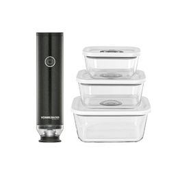 Rommelsbacher VAC 253/S Hand Vakuumierer Set (3 Glasbeh&auml;lter (350/670/1100 ml), wiederaufladbar (bis 100 Anwendungen), Schnellaufladung 45 min, Vakuum bis -0,5 bar)