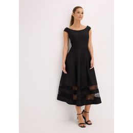 bonprix Carmen-Kleid mit Spitze, schwarz, Gr.44/46 (L), Romantisch und feminin: Carmen-Kleid mit Spitzen-Einsatz und G&uuml;rtel
