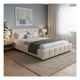 Juskys Polsterbett Florenz - Bubble Design, gepolstertes Kopfteil, Boucl&eacute; - 140 x 200 cm - Creme