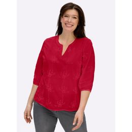 sheego Gro&szlig;e Gr&ouml;&szlig;en Baumwollbluse mit 3D-Bl&uuml;tenstickerei, erdbeere, Gr&ouml;&szlig;e 50 - Damen