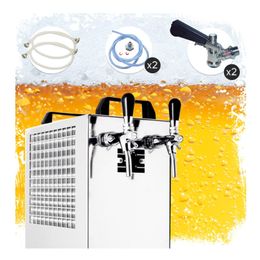 ich-zapfe Komplett Set Zapfanlage Kontakt 40/K Bierzapfanlage 2-leitig Trockenk&uuml;hlger&auml;t aus Edelstahl, 50 Liter/h, mit Membranpumpe, Green Line, Zapfkopf:Korb,Zapfkopf 2:K&ouml;pi