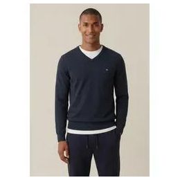 Strickpullover Fynch-Hatton "Fynch-Hatton Pullover mit V-Kragen", Herren, Gr. L (52/54), blau (navy, meliert), Strick, Obermaterial: 100% Baumwolle, unifarben, bequem h&uuml;ftbedeckend, V-Ausschnitt, Flachstrickb&uuml;ndchen, Pullover Strickpullover, aus Baumwolle, mit V-Ausschnitt, bequeme Passform