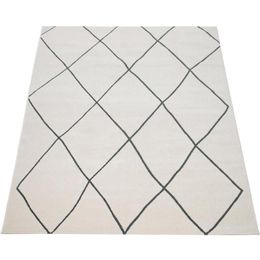 Paco Home Teppich &raquo;Haral 786&laquo; rechteckig 9 mm H&ouml;he Kurzflor, Scandi Design, Rauten Motiv wei&szlig; Polyester, Polypropylen B : 80cm 1 Stk., 9mm, L: 150cm