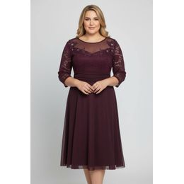sheego Gro&szlig;e Gr&ouml;&szlig;en Cocktailkleid mit Spitze und Glitzersteinchen, burgund, Gr&ouml;&szlig;e 54 - Damen