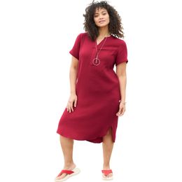 sheego Damen Baumwollkleid mit V-Ausschnitt und Knopfleiste kirsche Gr&ouml;&szlig;e 56