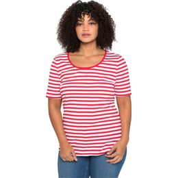 sheego Damen Streifenshirt mit Rundhalsausschnitt mohnrot-wei&szlig; Gr&ouml;&szlig;e 48/50