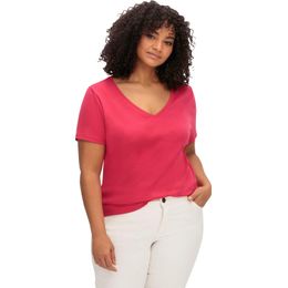 sheego Damen T-Shirt mit V-Ausschnitt, Rippqualit&auml;t magenta Gr&ouml;&szlig;e 56/58