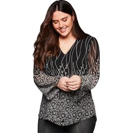 sheego by Joe Browns Damen Tunika aus Chiffon, mit Untershirt schwarz bedruckt Gr&ouml;&szlig;e 42