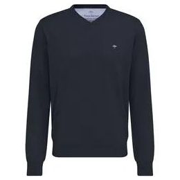 Strickpullover Fynch-Hatton "Fynch-Hatton Pullover mit V-Kragen", Herren, Gr. M (50), blau (navy, meliert), Strick, Obermaterial: 100% Baumwolle, unifarben, bequem h&uuml;ftbedeckend, V-Ausschnitt, Flachstrickb&uuml;ndchen, Pullover Strickpullover, aus Baumwolle, mit V-Ausschnitt, bequeme Passform
