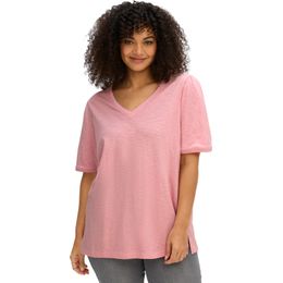 sheego Damen V-Shirt in Flammgarn-Struktur rosenquarz Gr&ouml;&szlig;e 48/50