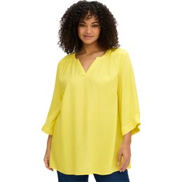 sheego Damen Tunika mit Rundhalsausschnitt und V-Schlitz limone Gr&ouml;&szlig;e 46