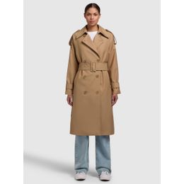Trenchcoat Khujo "LUMINA", Damen, Gr. XL, beige, 68% Polyester, 32% Viskose, unifarben, loose fit knielang, Raglan&auml;rmel,mit Kn&ouml;pfen,mit Riegel gerader Abschluss, M&auml;ntel