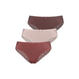 Brasilslip Vivance, Damen, Gr. 32/34, bunt (ros&eacute;, beere, mahagoni), Single Jersey, Obermaterial: 95% Baumwolle, 5% Elasthan. Spitze: 90% Polyamid, 10% Elasthan, unifarben, k&ouml;rpernah, Unterhosen, aus elastischer Baumwolle mit breiter, floraler Spitze
