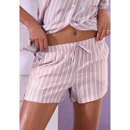 Schlafshorts Lascana, Damen, Gr. 32, N-Gr, rosa (altrosa gestreift), Web, Obermaterial: 100% Viskose, gestreift, bequem kurz, Hosen, mit kleinen Schlitzen am Saum