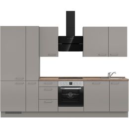 K&uuml;chenzeile Nobilia "Laser II", NEU: individuell anpassbar mit gratis Profi-Beratung", grau (k&uuml;che: grau, korpus: taupegrau, arbeitsplatte: eiche havanna nachbildung), B:300,3cm H:216,6cm T:60cm, Komplettk&uuml;chen-Sets, K&uuml;chenzeile, vormontiert, 300 cm breit, optional mit verschiedenen E‑Ger&auml;te-Sets