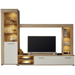 Wohnwand Home Affaire "Laholm", eichefarben s&auml;gerau hell, Kastenm&ouml;bel-Sets, Wohnwand, Wohnwand mit T&uuml;r, Klappe & 6 F&auml;chern - (B/T/H) 240/41/185 cm