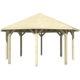 Skan Holz Holzpavillon SKANHOLZ "Nice 3", beige (natur), B/H/T: 347cm, Pavillons, Leimholz, 471 x 471 cm