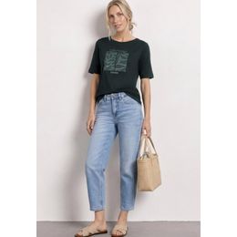 T-Shirt Street One "Style Lea", Damen, Gr. 34, deep bound gr&uuml;n, Jersey, Obermaterial: 50% Baumwolle, 50% Modal, bedruckt, regular fit normal, Rundhals, Shirts T-Shirt, Rundhalsusschnitt, Modalmix, mit Frontprint